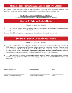 Fillable Online Media Release Form 2022/2023 School Year (All Grades ...