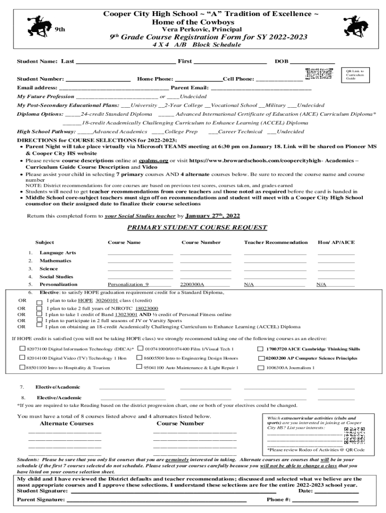 Fillable Online Cooper City High School A Tradition of Excellence Home ... Fax Email Print ...