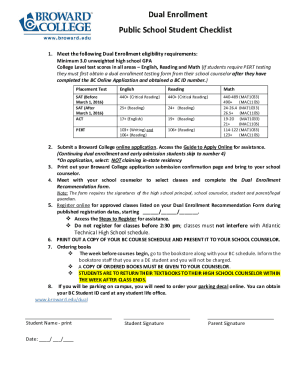 Fillable Online Dual Enrollment Public/Charter School Student Checklist ...