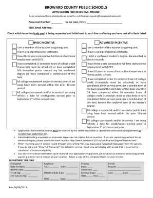 Fillable Online Certification / Incentives / Forms - browardschools.com ...