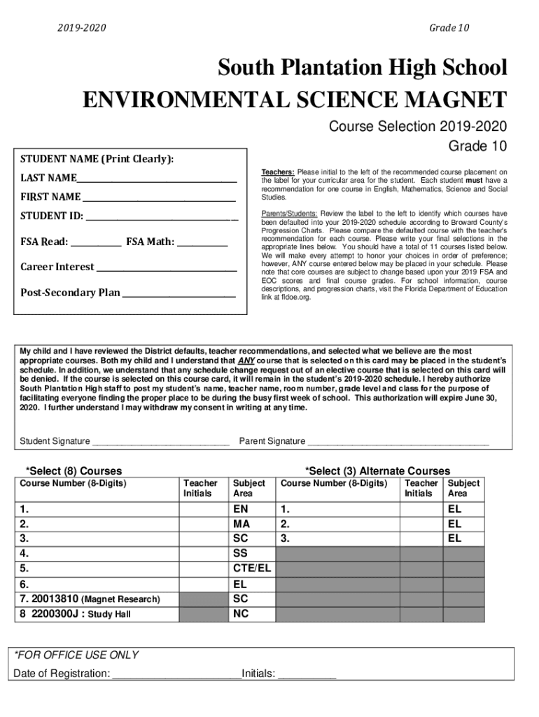 Fillable Online Academic Pathways / Environmental Magnet - browardschools.com Fax Email Print ...