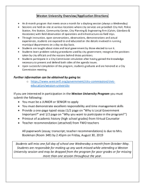 Fillable Online Weston University Overview/Application Directions Fax ...