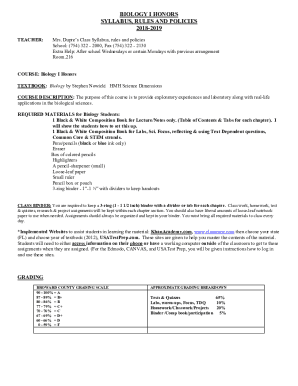 Fillable Online BIOLOGY I HONORS SYLLABUS, RULES AND POLICIES ... Fax ...