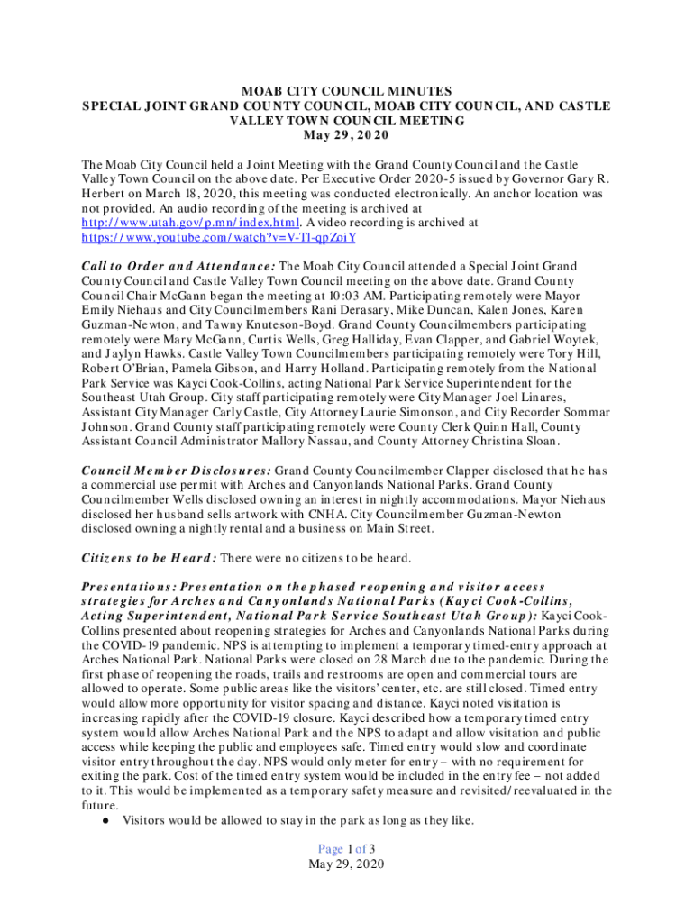 Fillable Online SPECIAL JOINT GRAND COUNTY COUNCIL, MOAB CITY COUNCIL ...