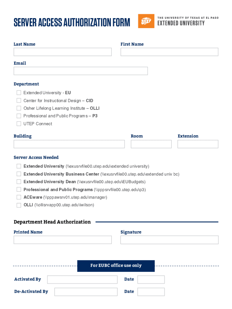 Fillable Online SERVER ACCESS AUTHORIZATION FORM Fax Email Print - pdfFiller