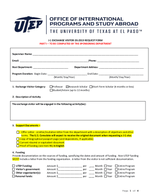 Fillable Online j-1 exchange visitor ds-2019 request form - part i Fax Email Print - pdfFiller