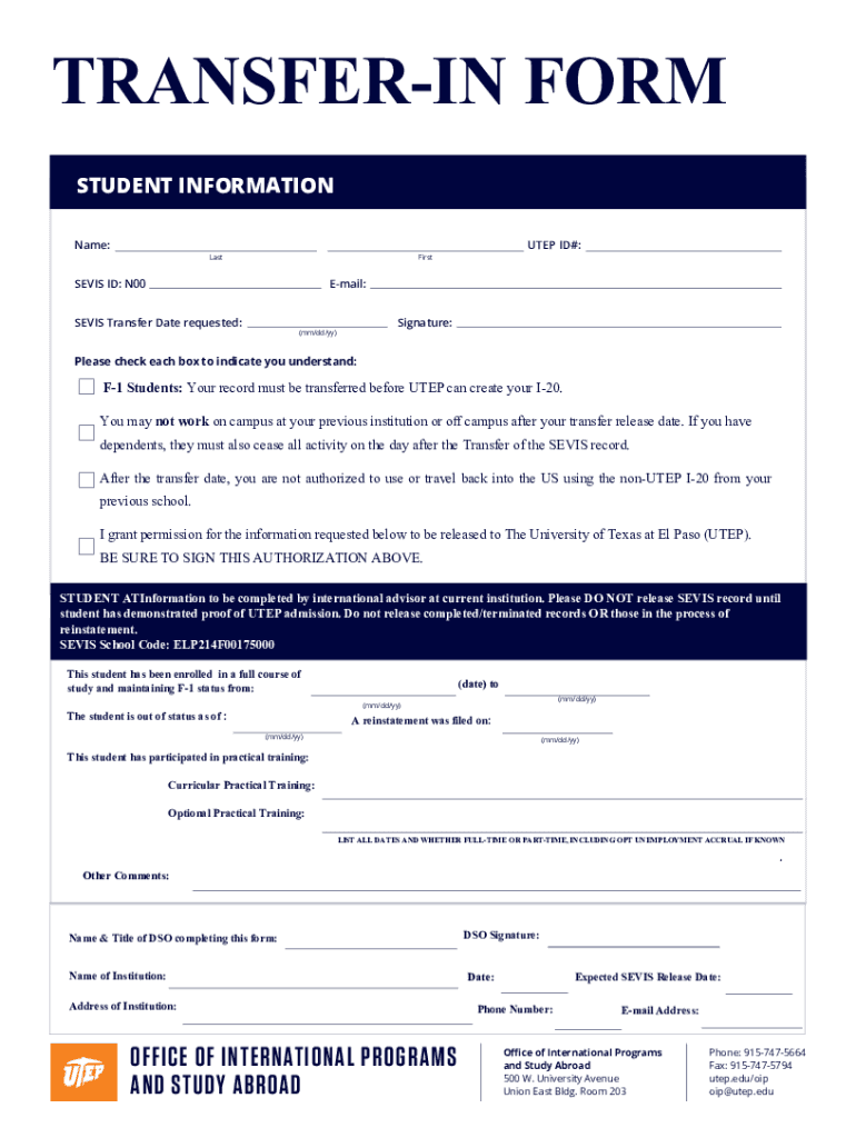 Fillable Online J-1 Transfer Out Form Fax Email Print - pdfFiller