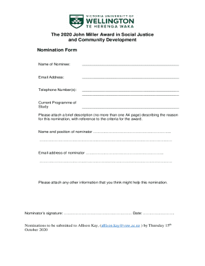 Fillable Online socialjusticeaward.comnominateAward Nomination Form - Social Justice Award Fax ...