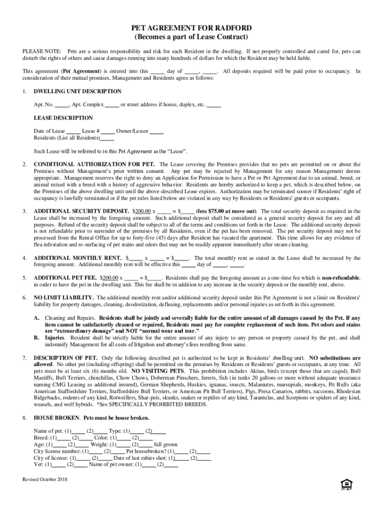Fillable Online Pet Addendum to a Lease AgreementLegal TemplatesPet ...