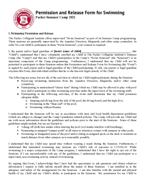 Fillable Online Get Swimming Permission Slip - Packer Collegiate ...
