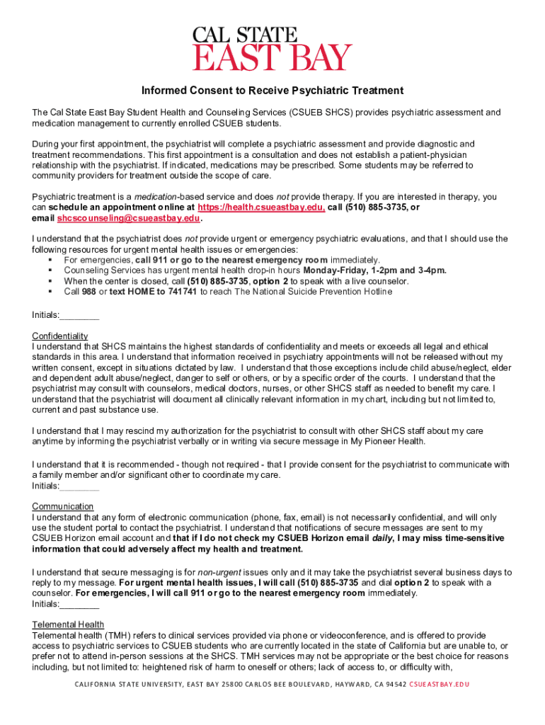 Fillable Online Informed Consent to Receive Psychiatric Treatment ...