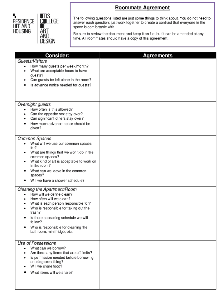 Fillable Online Sample Roommate Agreement - cdn.offcampusimages.com Fax ...