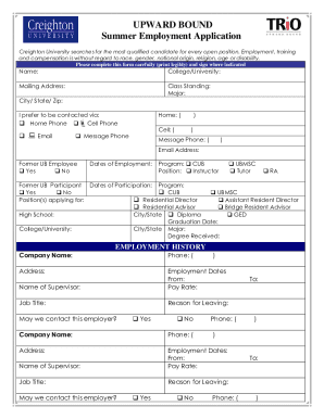 Fillable Online Fillable Online creighton UPWARD BOUND Summer ...