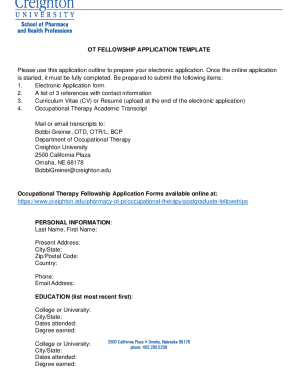 Fillable Online ot fellowship application template - Creighton ...