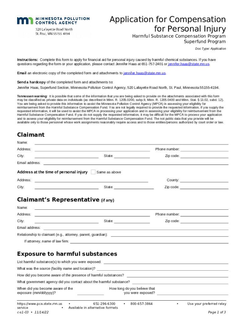 Application for Compensation for Personal Injury Doc Template | pdfFiller