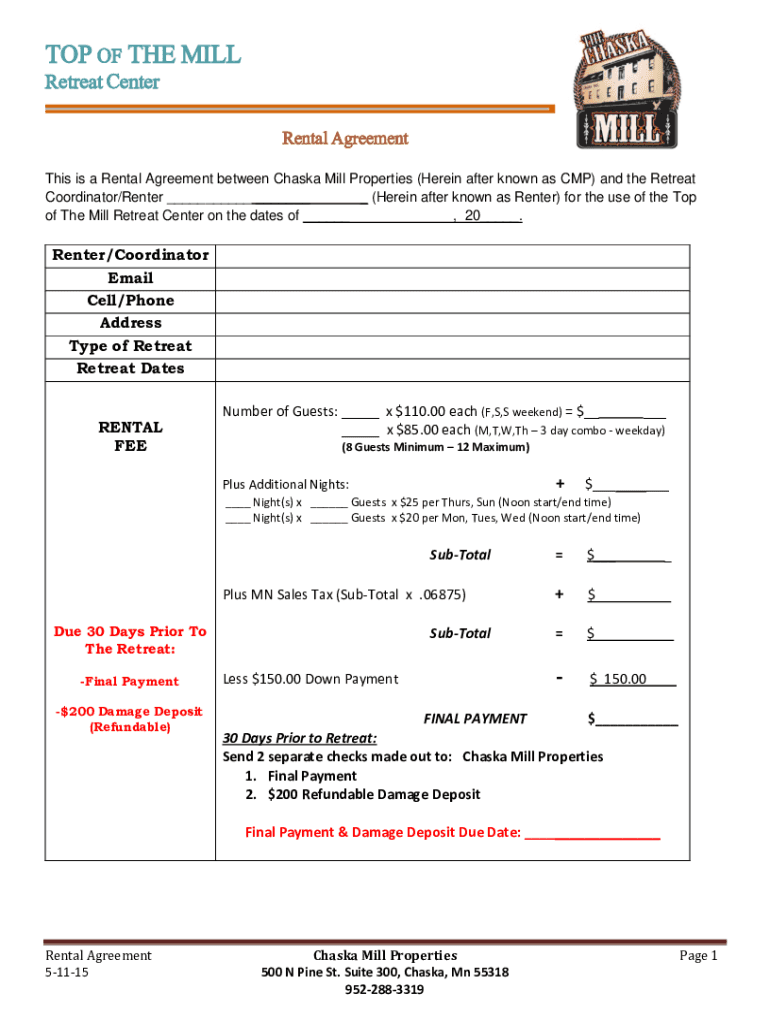 Fillable Online Home - Mill Top Banquet and Conference CenterRetreat ...