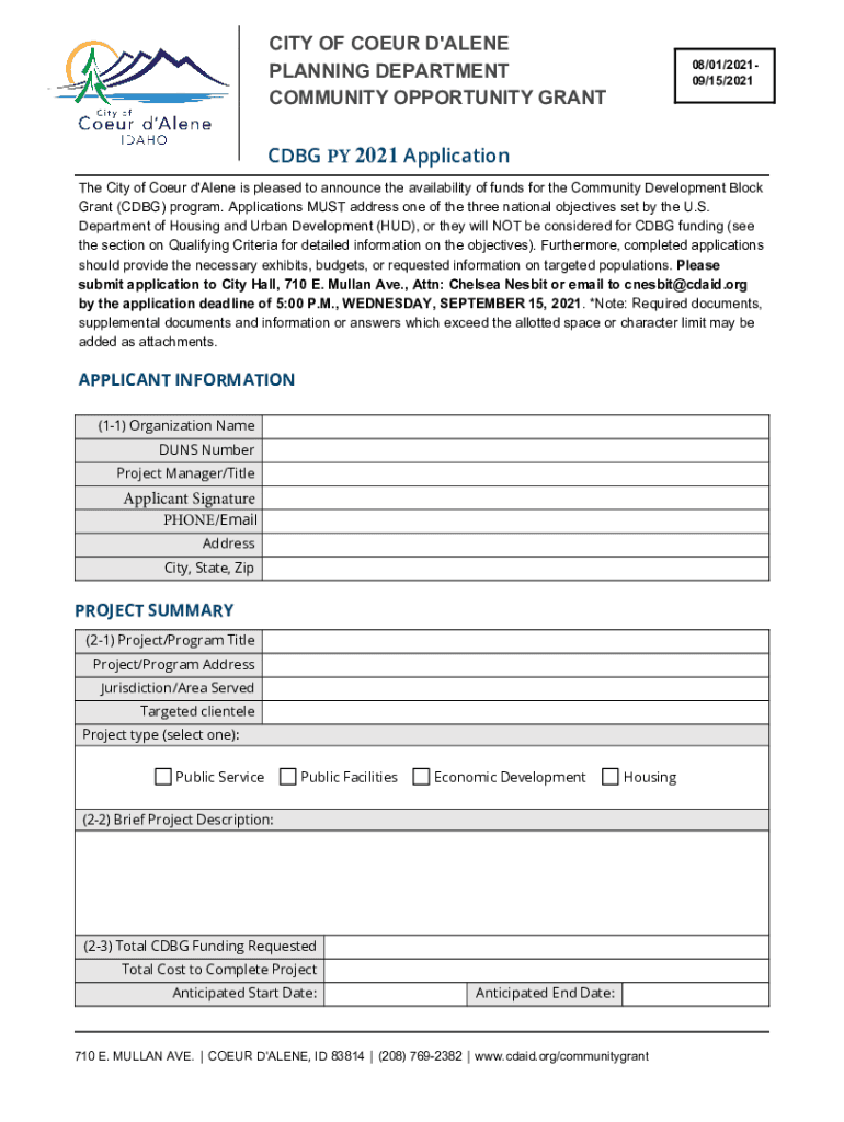 Fillable Online City of Coeur d'Alene - Planning DepartmentCity of Coeur d'Alene Residents - CDA ...