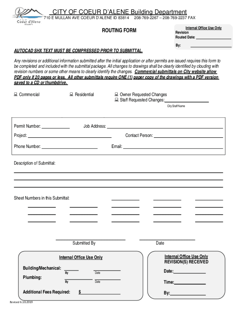 Fillable Online routing form - City of Coeur d'Alene Fax Email Print ...