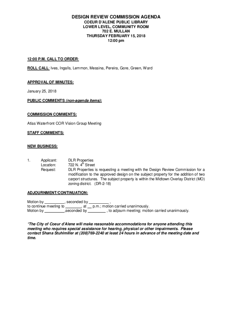 Fillable Online DESIGN REVIEW COMMISSION AGENDA - Coeur d'Alene, Idaho Fax Email Print - pdfFiller