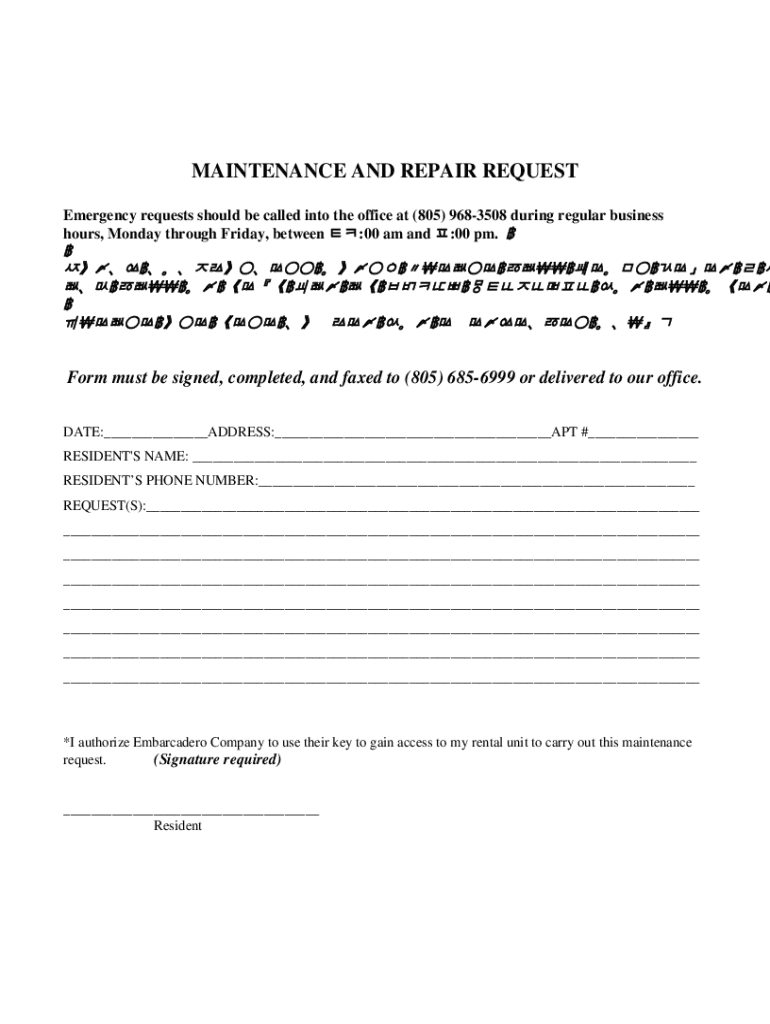 Fillable Online What Qualifies as a Maintenance Emergency Request ...