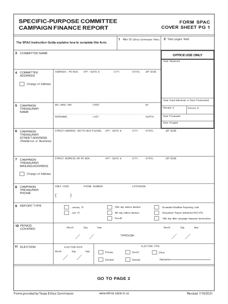 Fillable Online Form SPAC (Specific-Purpose Committee Campaign Finance ...