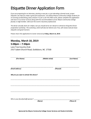 Fillable Online Etiquette Dinner Application Form - Wayne Community ...