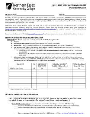 Fillable Online 2022-2023 Verification Worksheet Dependent Student - New Jersey City ... Fax ...
