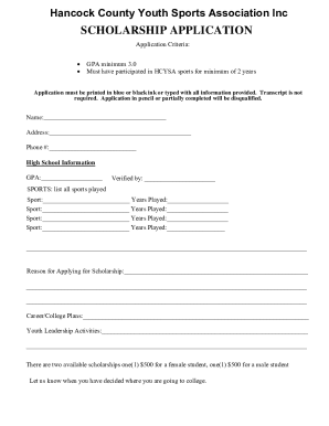 Fillable Online Hancock County Youth Sports Association, Inc.Our Kids, Our Future! Fax Email ...