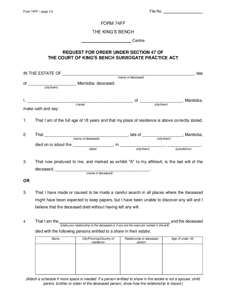 Fillable Online Form 74FF: Affidavit of Execution of Will or Codicil ...