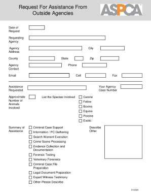 Fillable Online Request For Assistance From Outside Agencies - ASPCApro ...