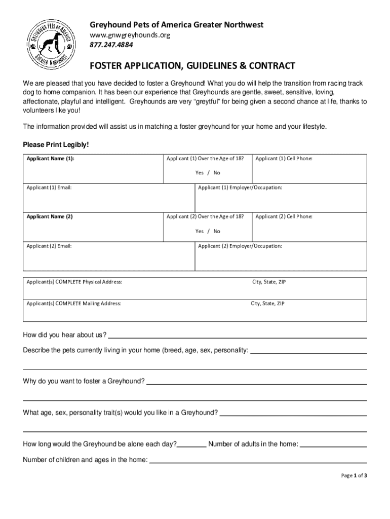 Fillable Online Foster Application and Guidelines - R062018 Fax Email ...