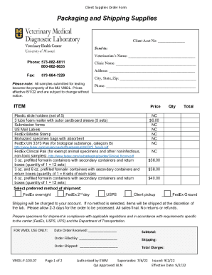 Fillable Online vmdl missouri VMDL-F-100.07 Client Supplies Order Form ...
