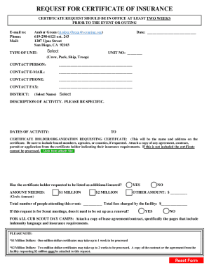 Fillable Online Insurance Certificate Request Form TemplateJotform Fax ...