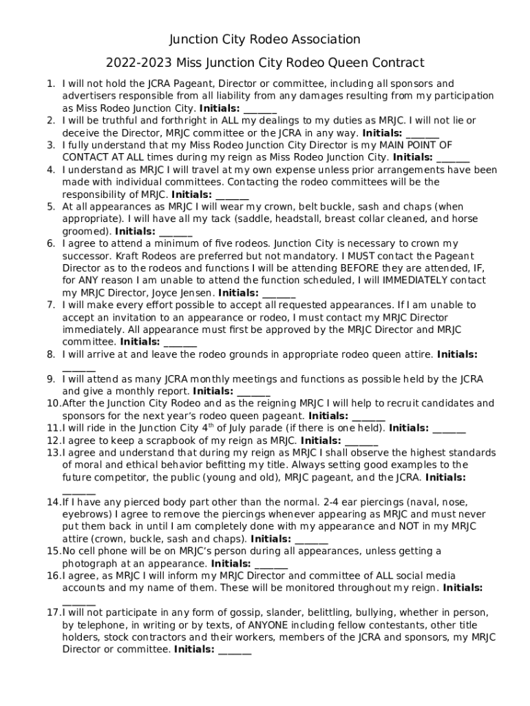Pageant Info - Junction City Rodeo Association Doc Template | pdfFiller