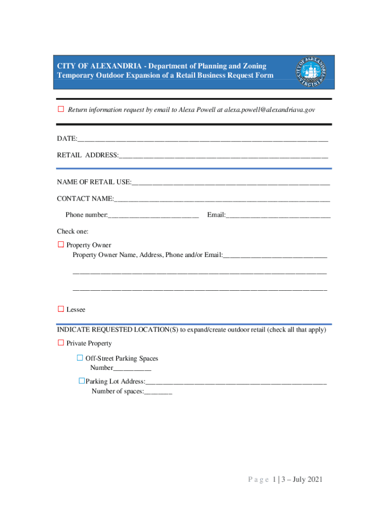 Fillable Online PZ Temporary Outdoor Retail Business Form July 2021 Fax ...