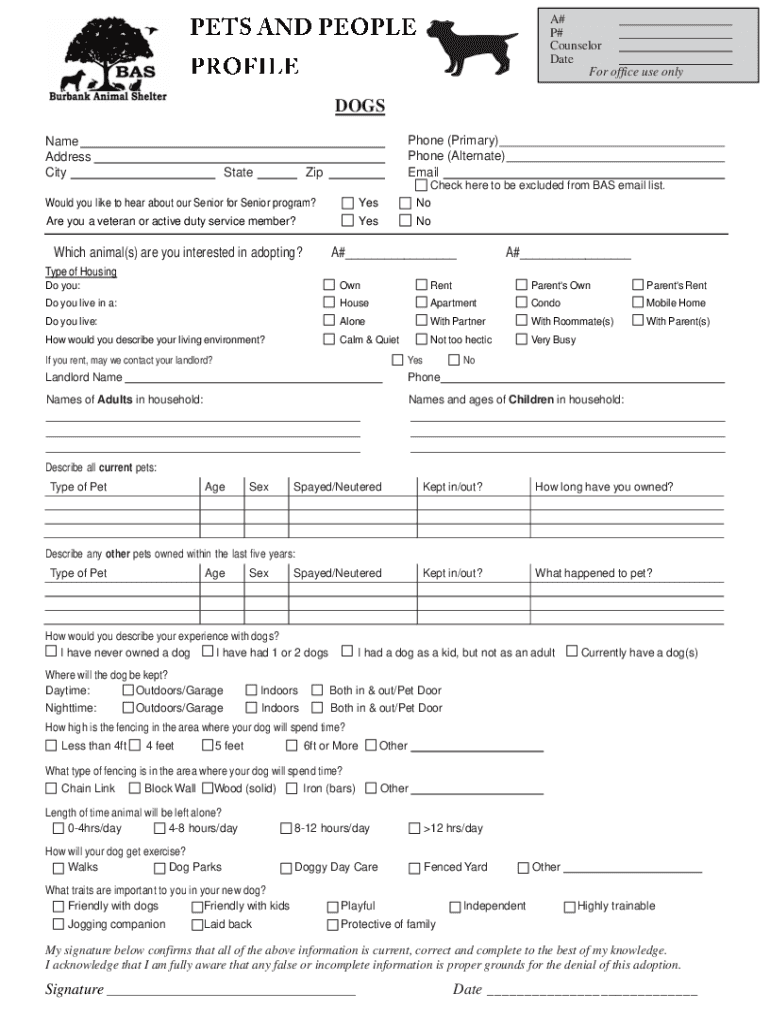 Fillable Online Fill - Free fillable DOG ADOPTION APPLICATION PDF ...