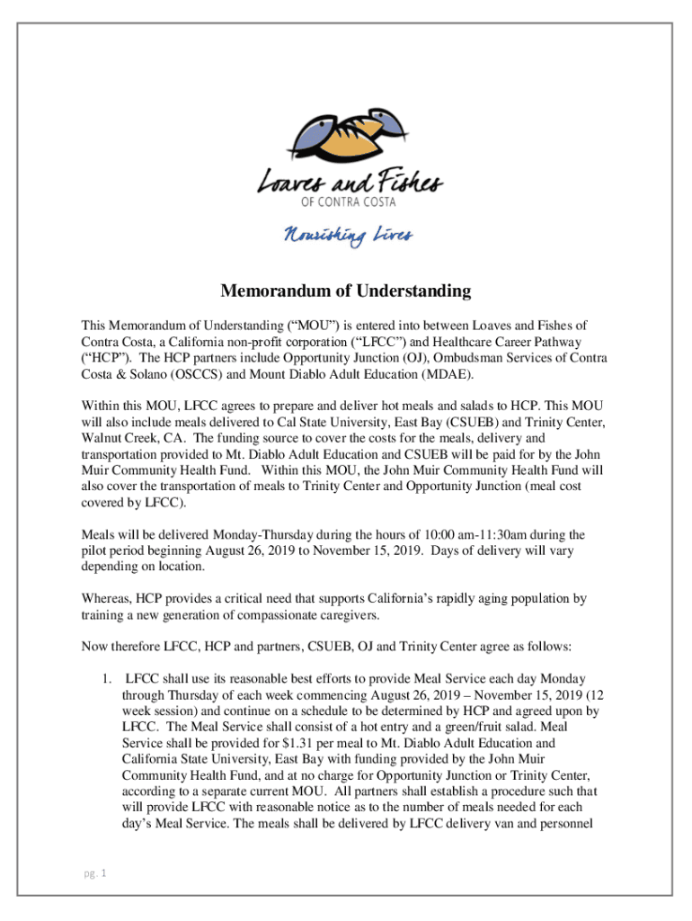 Fillable Online Memorandum of Understanding: What is a MoU Purpose and Examples of MoUs ... Fax ...