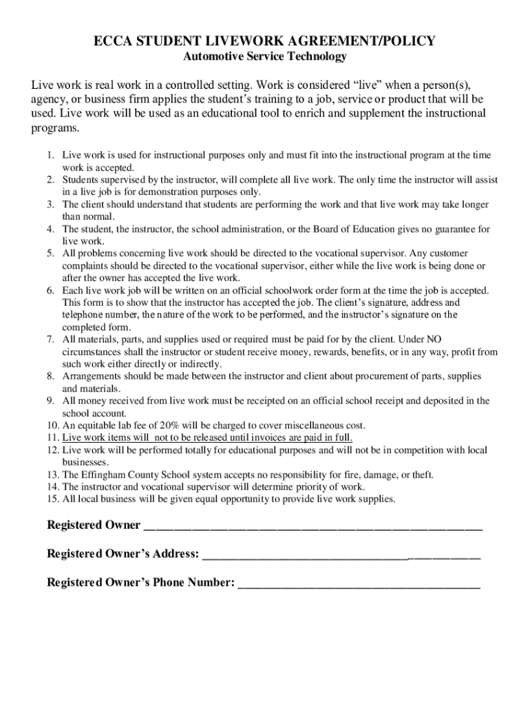 Fillable Online ECHS LIVEWORK AGREEMENT/POLICY Fax Email Print - pdfFiller