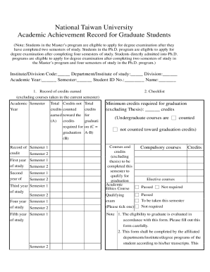 Fillable Online 02 academic Achievement Record for Graduate Students ...