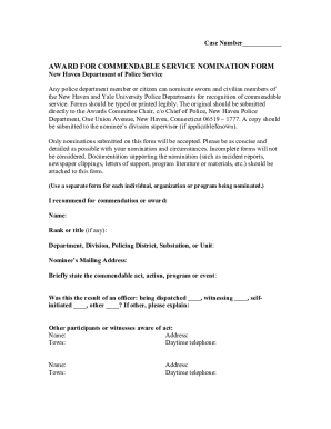 Fillable Online AWARD FOR COMMENDABLE SERVICE NOMINATION FORM Fax Email ...