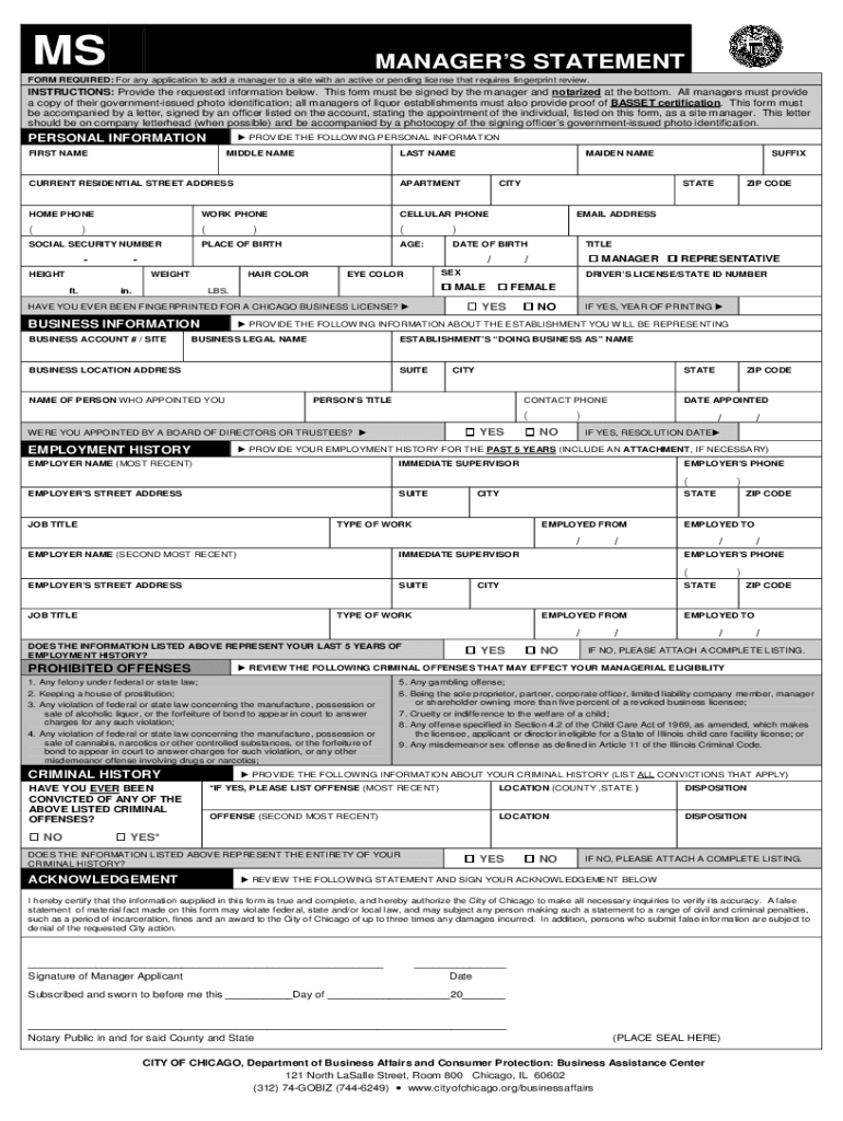 Fillable Online MANAGER'S STATEMENT Fax Email Print - pdfFiller