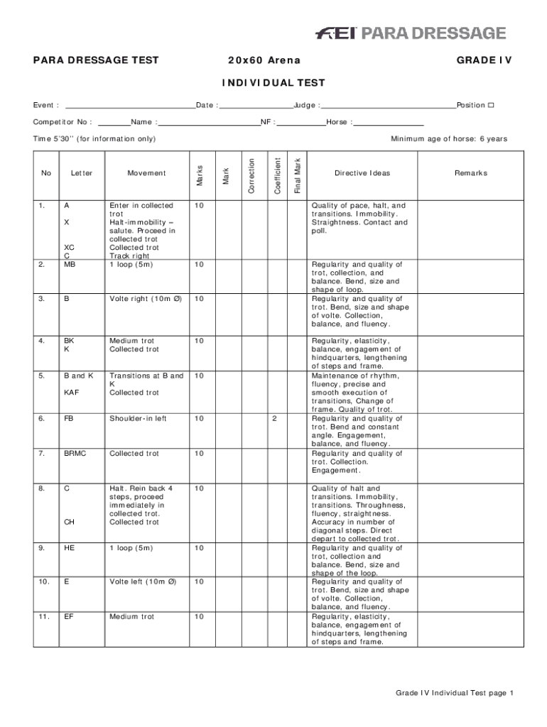 Fillable Online inside.fei.orgsystemfilesPARA DRESSAGE TEST 20x60 Arena ...