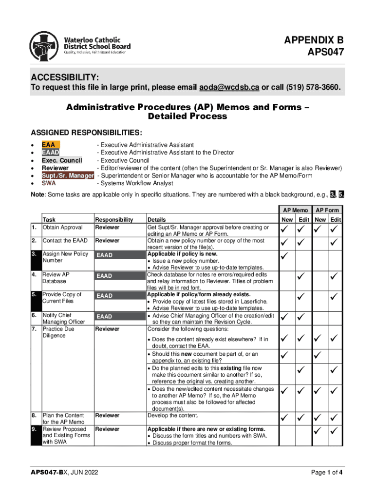 Fillable Online Appendix B: Administrative Procedures (AP) Memos and Forms Fax Email Print ...