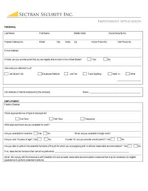 Fillable Online Employment Application - Sectran Security, Inc. Fax ...