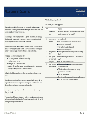 Fillable Online Risk Management Planning Tool. Risk Management Planning ...