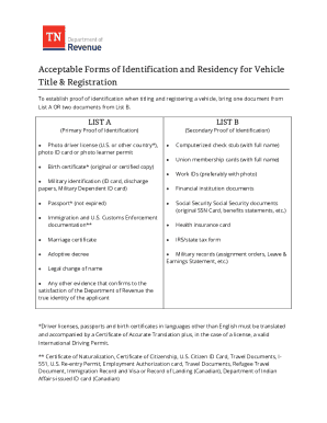 Fillable Online Acceptable Forms of Identification and Residency for Vehicle Title ...