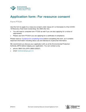 Fillable Online Application form: For resource consent (form FTC01 ...