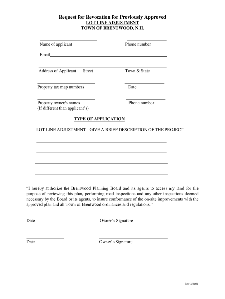 Fillable Online Request for Revocation for Previously Approved LOT LINE ...