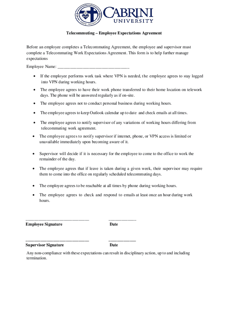Fillable Online TelecommutingEmployee Expectations Agreement Fax Email ...