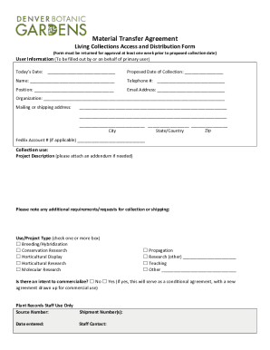 Fillable Online Material Transfer Agreement: Living Collections Access ...